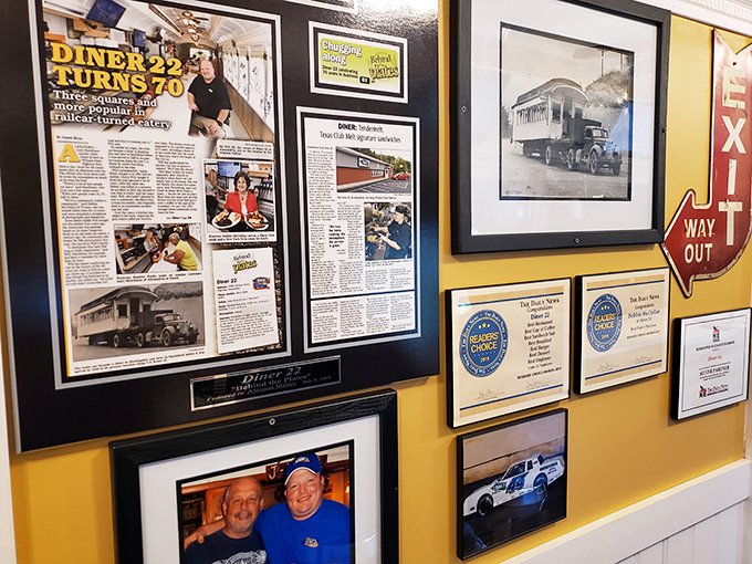 The wall of fame tells stories of decades serving the community. Each framed article and photo represents thousands of satisfied appetites.