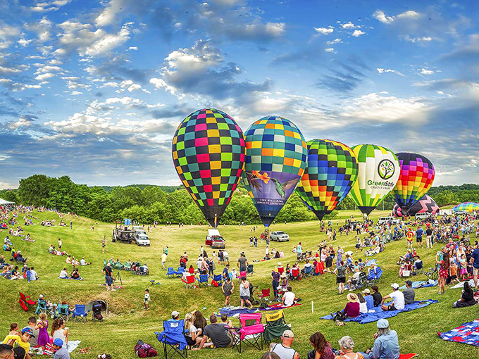 Hot air balloons dot Galena's countryside like oversized Christmas ornaments, proving that sometimes the best views come from the slowest form of air travel.