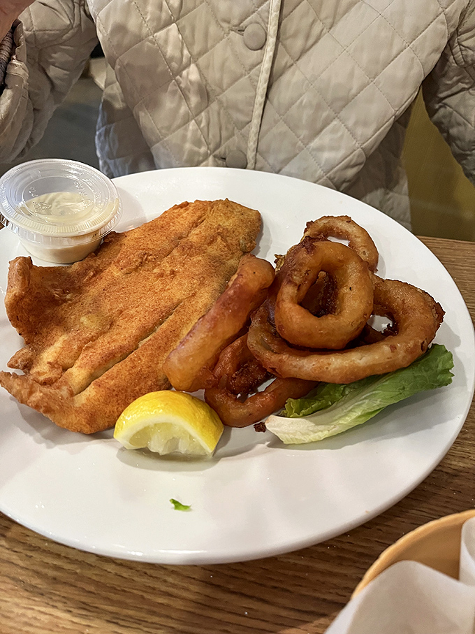 Golden-fried fish and onion rings that would make Neptune himself swim to Suffolk. The light, crispy batter is what deep-frying dreams are made of.