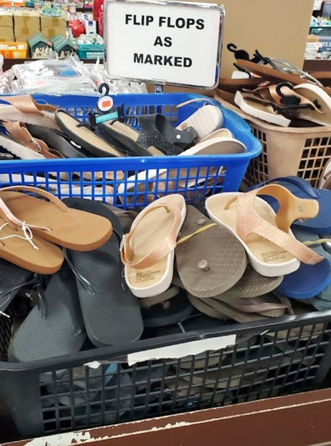 Flip-flops sorted like a rainbow, because even your feet deserve affordable summer happiness and comfort.