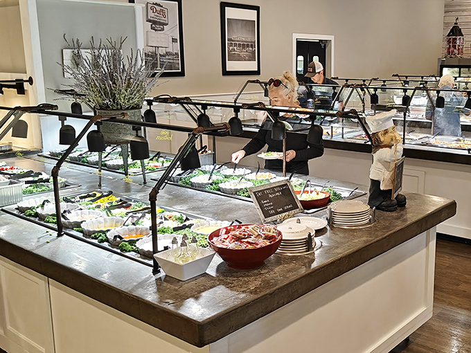 The salad bar&mdash;that magnificent first frontier of any buffet expedition&mdash;where healthy intentions begin before surrendering to the siren call of bacon bits.