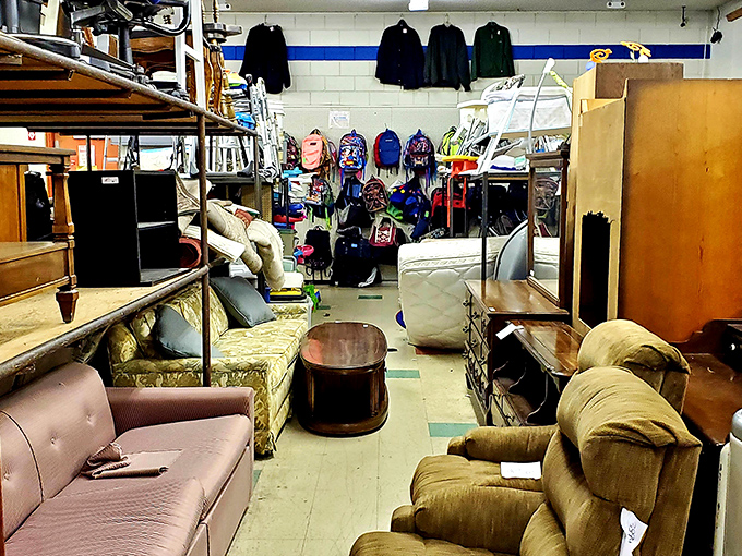 The furniture section: where mid-century meets country cottage meets "what decade produced THAT?" All waiting for their forever home.