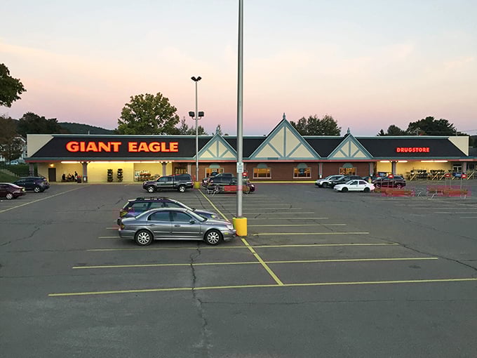 Giant Eagle at sunset&mdash;where grocery shopping becomes an evening social event and nobody rushes you through the coupon line.