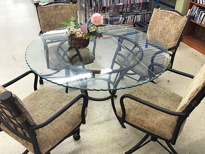 Patio perfection at a fraction of retail. This glass table set is just begging for Sunday brunches and evening wine sessions.