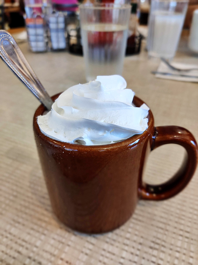Hot chocolate that doesn't just arrive at your table&mdash;it makes an entrance, topped with a whipped cream hat that deserves its own Instagram.