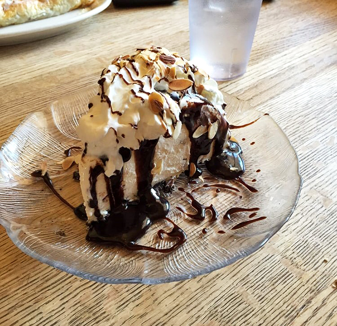 Not just dessert&mdash;it's therapy on a plate. This ice cream pie with chocolate drizzle makes adult problems temporarily disappear.