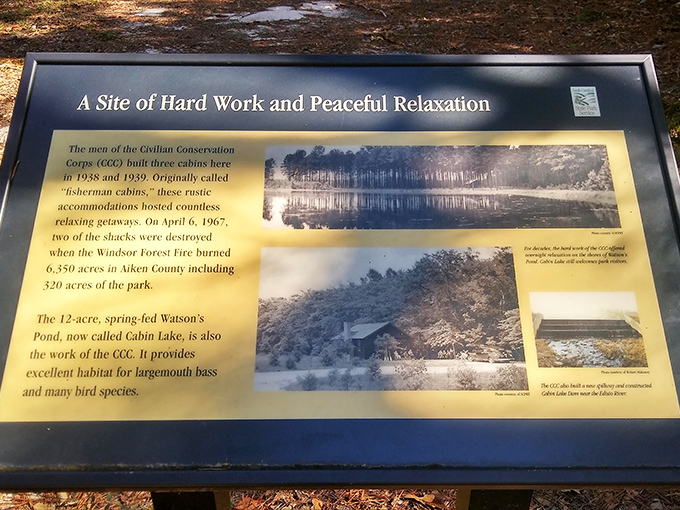 History stands preserved on this informational plaque, telling the story of the CCC's legacy that transformed hard work into generations of outdoor enjoyment.