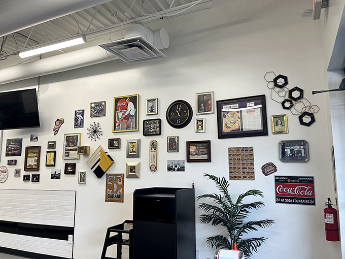 A gallery wall that tells stories while you eat&mdash;like dining in someone's particularly food-obsessed living room.