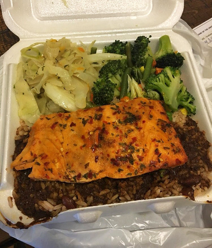 Jerk salmon proves this kitchen can work magic with any protein while keeping vegetables vibrant and fresh.