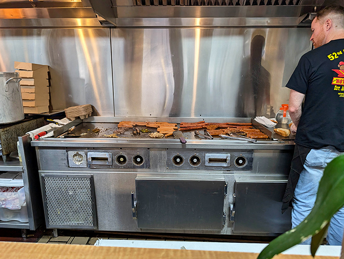 Where the magic happens: a well-seasoned flat top that's seen more action than most Broadway stages.