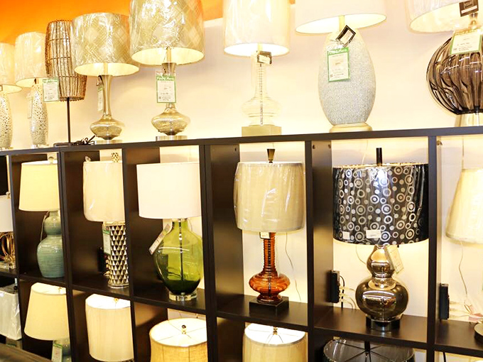 The lamp section &ndash; where lighting fixtures compete in a beauty pageant of illumination. Mid-century meets modern in a budget-friendly showdown.