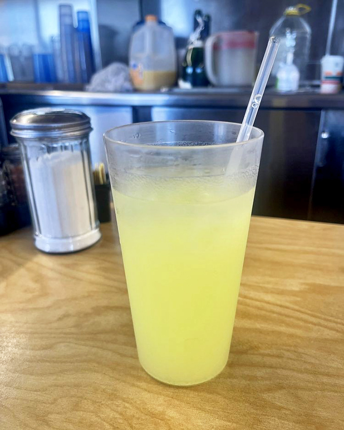 Fresh lemonade so bright and cheerful, it's like liquid sunshine ready to wash down your incredible breakfast feast.