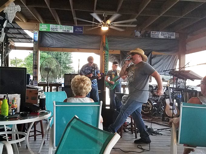 Live music at Old Man Frank's - where the band might not know all the words, but neither does anyone else after a couple of rum runners.