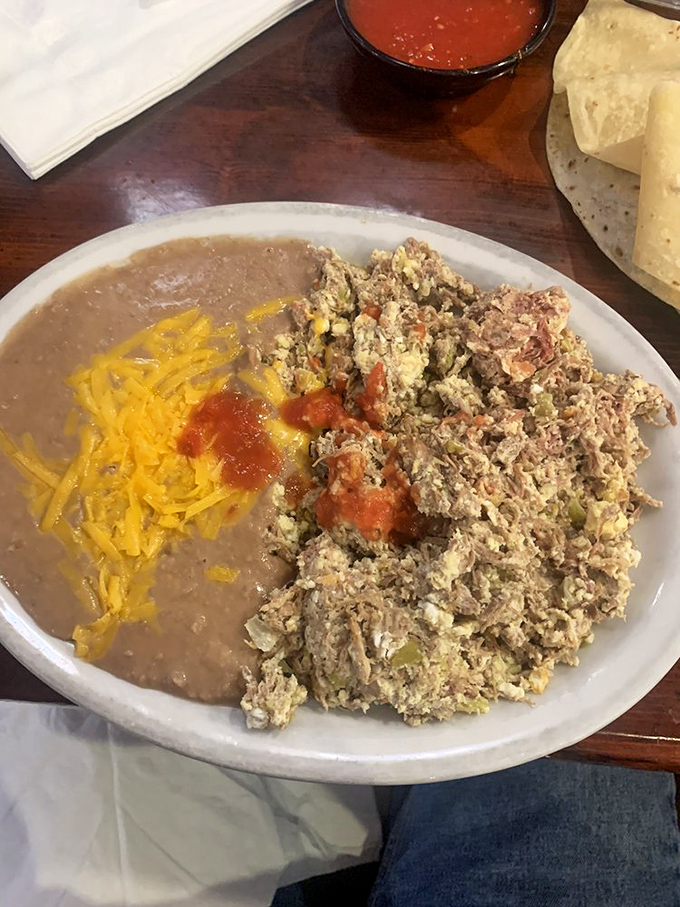 Machaca and eggs - the breakfast that proves Mexican cuisine conquers every meal perfectly.