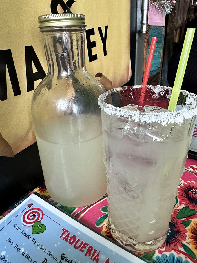 Fresh margaritas in mason jars prove that sometimes the simplest presentations yield the most satisfying results.