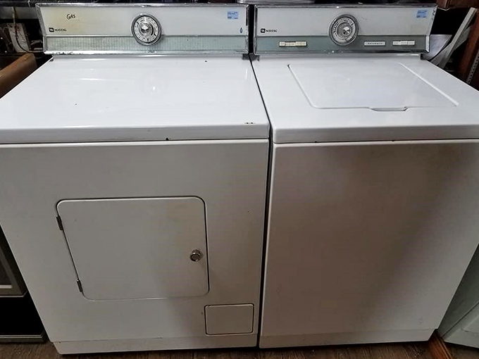 Maytag washers and dryers standing at attention like laundry room superheroes ready for duty.