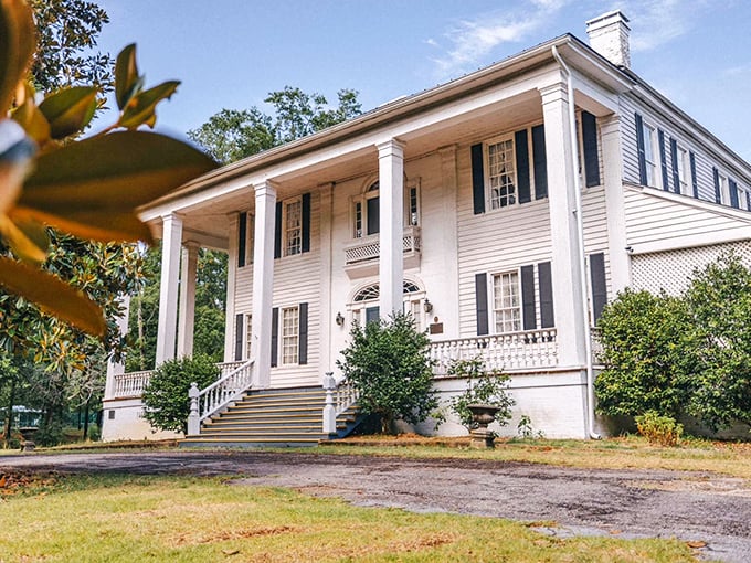 Oakley Park's grand white columns and sweeping staircase transport visitors to an era when porches were for storytelling and lemonade sipping.