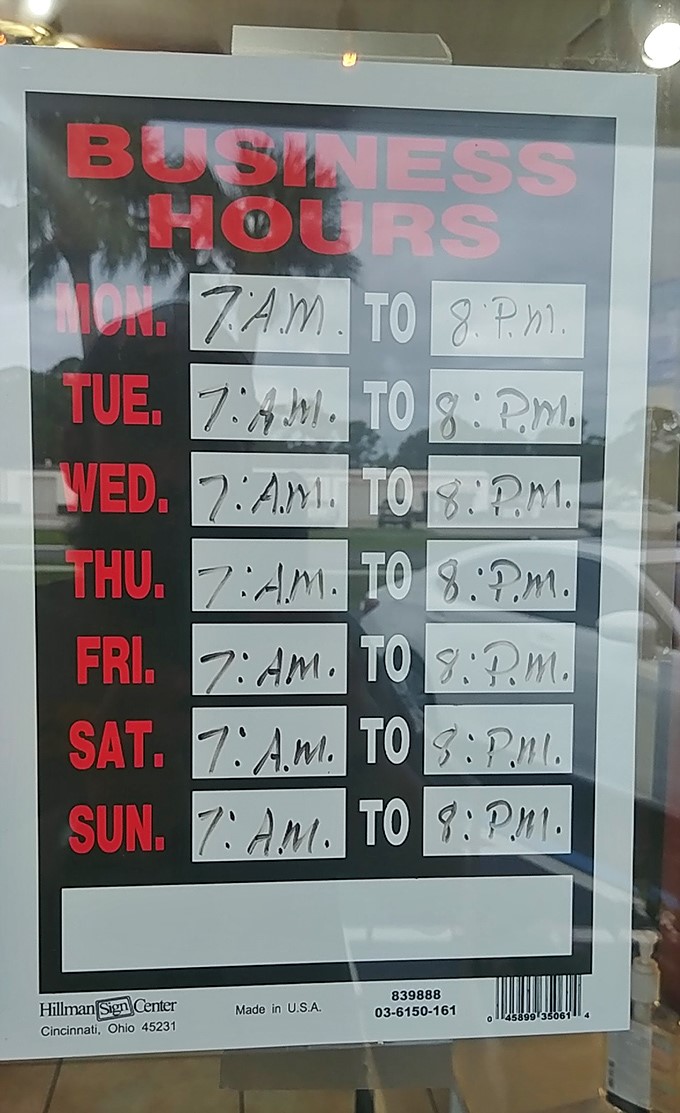 Hours posted like a love letter to early risers and dinner crowd alike.