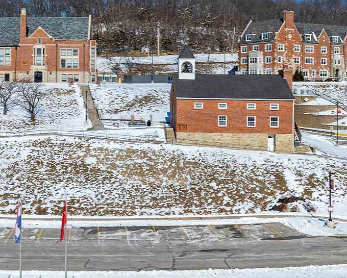 Park University's historic buildings stand proudly against the winter landscape, like professors waiting patiently for students to return from break.