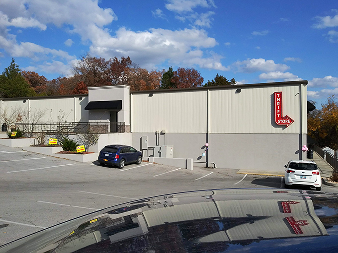 The exterior view reveals the thrift store's surprising scale. Like finding an entire food hall when you expected a snack stand, this place delivers unexpected abundance.