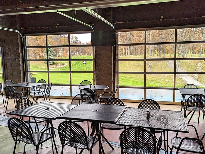 When Ohio weather cooperates, these patio seats offer a view of greenery that pairs surprisingly well with smoked meats and cold beverages.