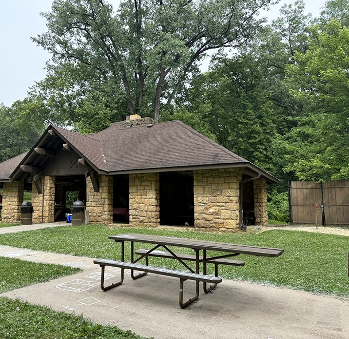 This rustic stone shelter has weathered more Illinois seasons than the Cubs have weathered disappointments, and looks considerably better for it.