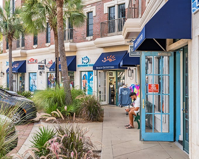 Coastal shopping districts blend Southern charm with beachy vibes, offering window-shopping entertainment that costs nothing but delivers priceless memories.
