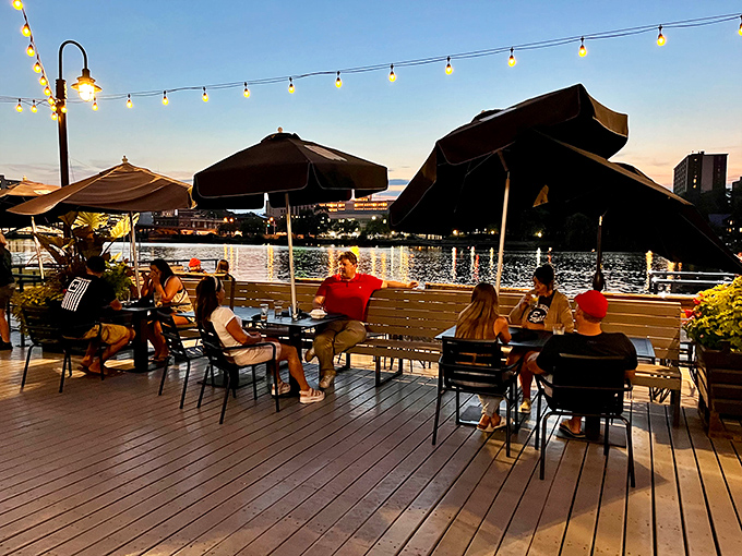 Riverside dining in Rockford means sunset views with your supper, where string lights and water reflections create ambiance you can't put on a menu.