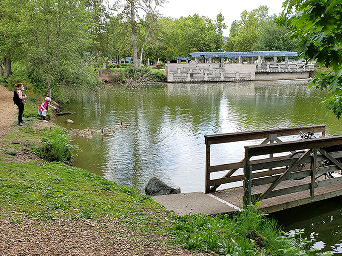 Pond-side moments that remind us some of life's simplest pleasures&mdash;feeding ducks and casting lines&mdash;remain timeless across generations. 