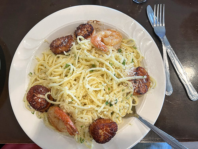 Simple yet sublime &ndash; pasta with perfectly seared scallops and shrimp that tastes like the Mediterranean Sea decided to vacation in Cleveland.