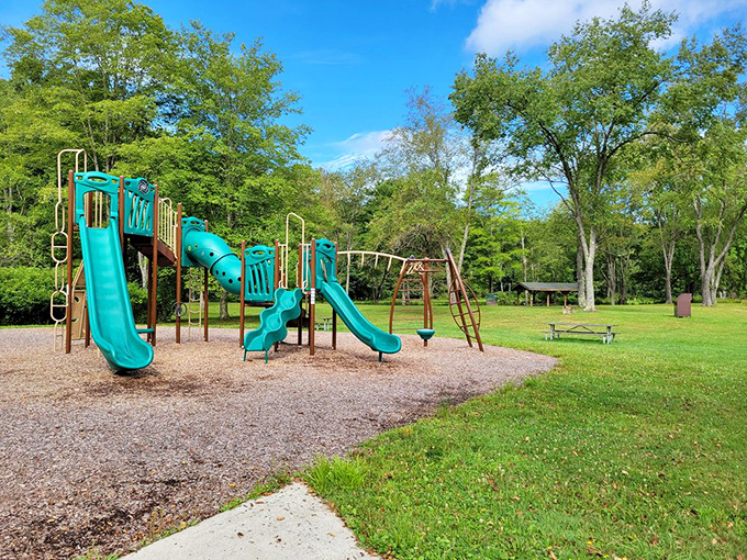 Little petroleum pioneers can burn off energy at the playground while parents recover from trail adventures.