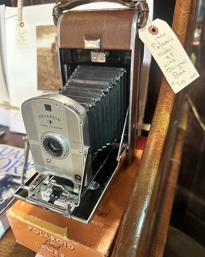 A pristine Polaroid with its original box&mdash;the Instagram of its day, delivering instant gratification when "wait an hour for photo development" was the norm.