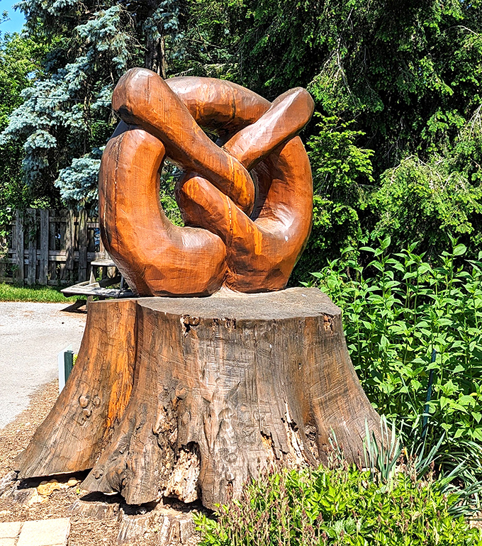 A wooden pretzel sculpture that captures the essence of this beloved snack. Art imitating food imitating art &ndash; it's pretzel inception!