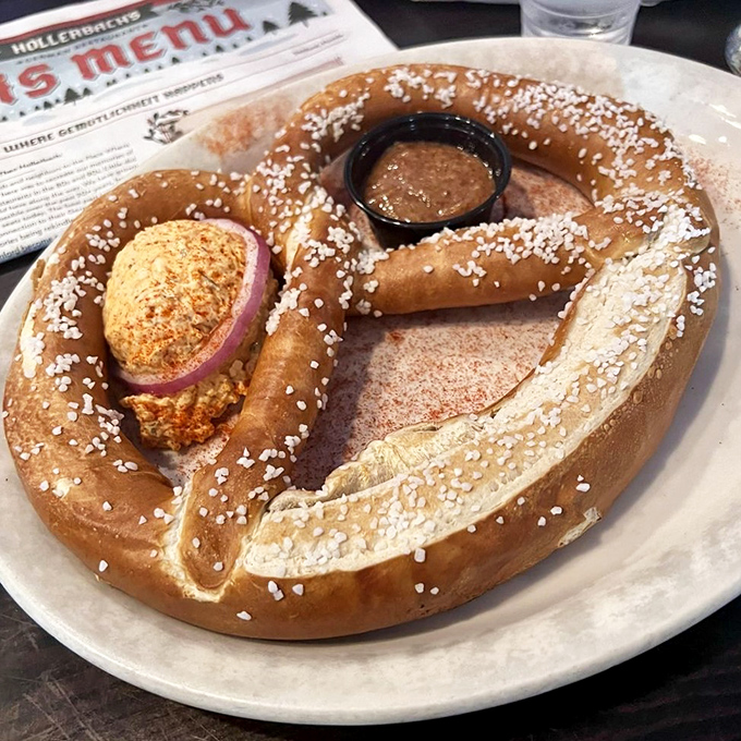 This isn't just a pretzel&mdash;it's a masterpiece of dough architecture, sprinkled with salt crystals that catch the light like culinary diamonds.