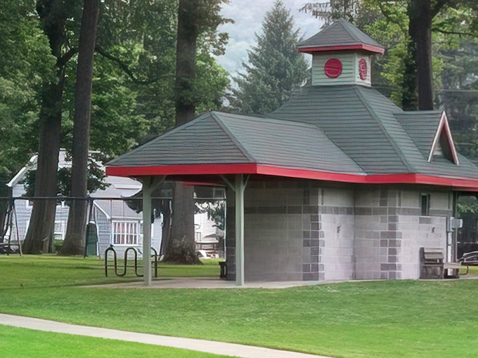 Robert's Grove pavilion offers shelter from summer showers without sheltering you from the beauty of Titusville's natural landscape.