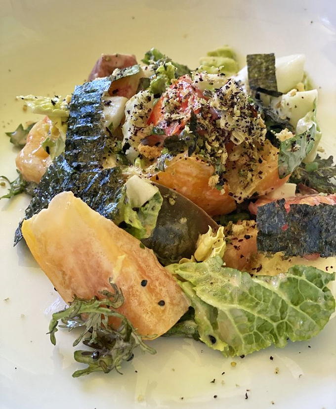 A salad that doesn't feel like punishment&mdash;vibrant greens, savory salmon, and seaweed creating a symphony of textures that makes vegetables exciting again.