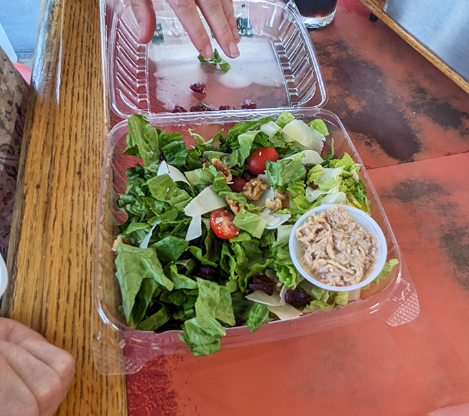 Even the salads show midwestern generosity. Fresh greens, veggies, and a side of shredded turkey because in Ohio, protein is practically a birthright.