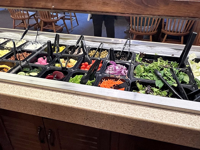 A salad bar where vegetables actually look happy to be there, unlike most of us at salad bars.