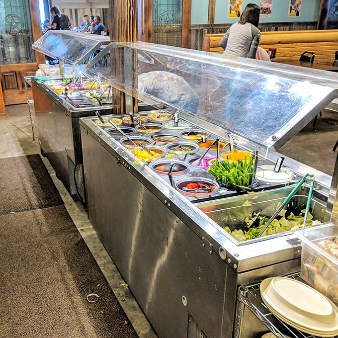 A salad bar that doesn't apologize for existing in a steakhouse&mdash;fresh, colorful, and the perfect prelude to protein paradise.