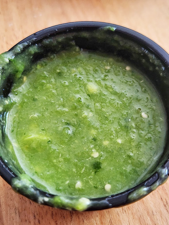 This salsa verde isn't just green&mdash;it's a verdant pool of possibility. Dip with caution; your taste buds might never want to return.