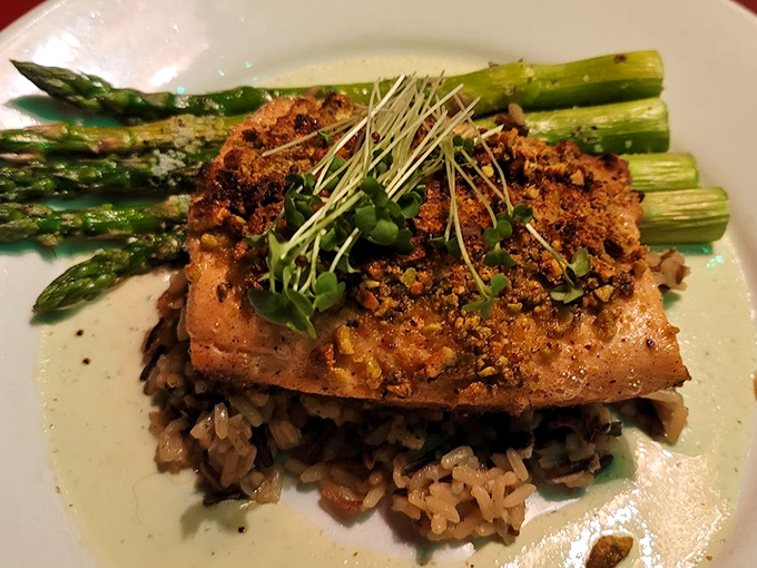 When fish is this perfectly prepared, with asparagus lined up like green soldiers and microgreens adding pops of color, you know you're in good hands.