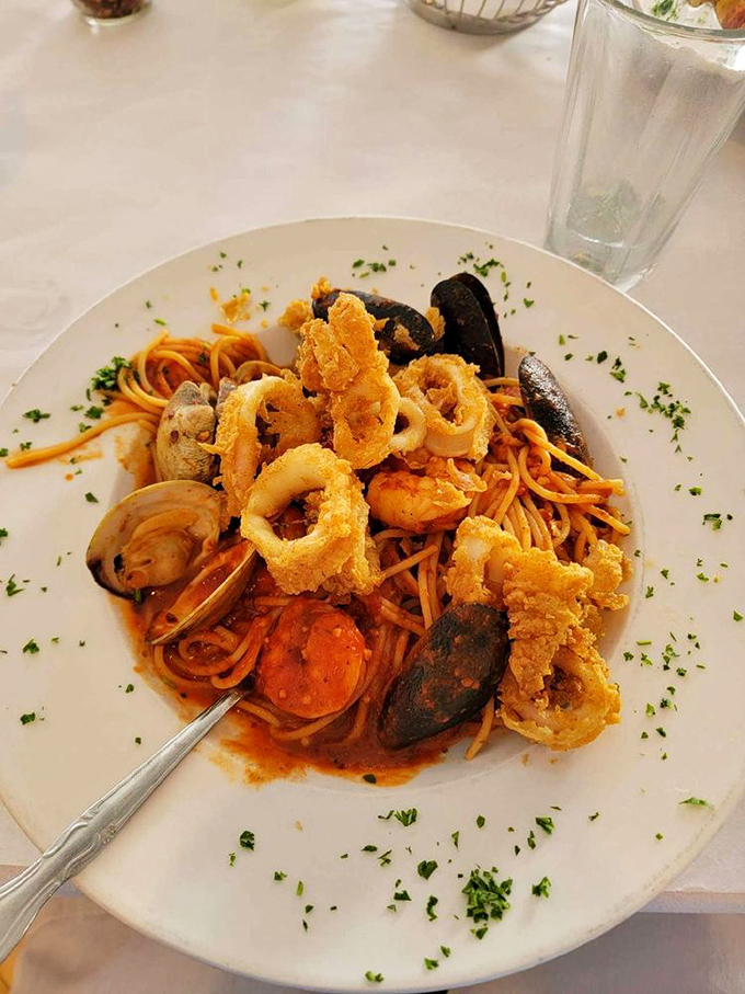 Seafood Fra Diavolo: where the ocean meets spice in a pasta dish that's basically a maritime adventure for your taste buds.