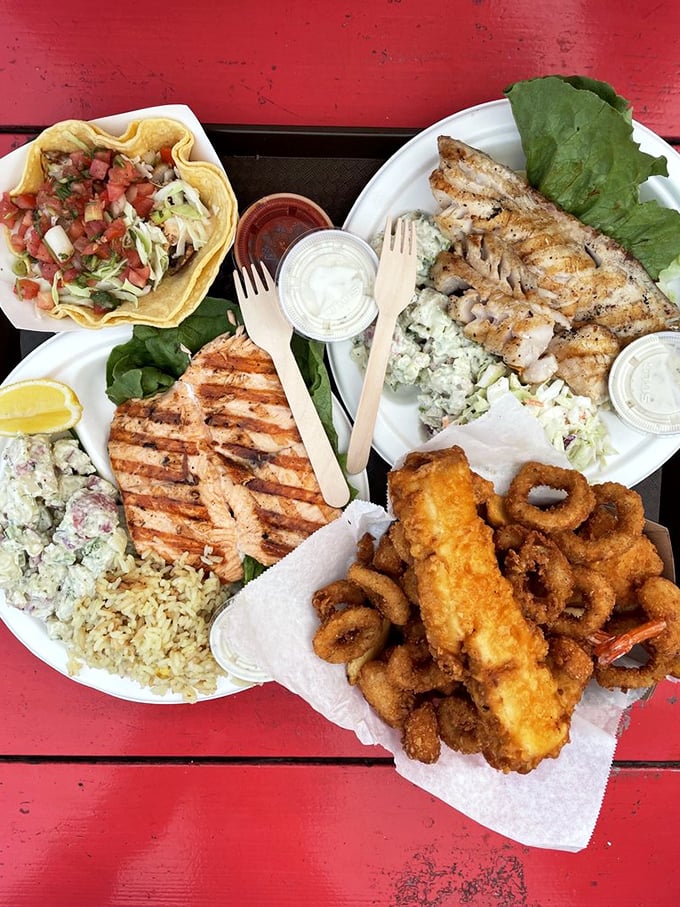 The ultimate seafood sampler&mdash;grilled fish, crispy delights, and fresh sides. When you can't decide, sometimes the answer is "all of the above."