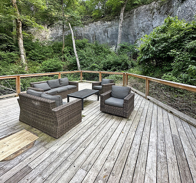 After exploring below, unwind above. This peaceful deck offers a moment to reflect on the geological wonders you've just witnessed.