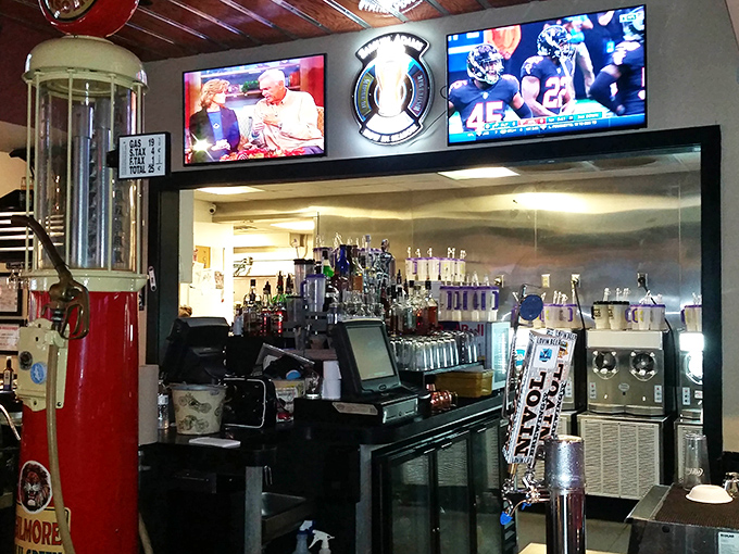 The service counter doubles as a museum of Americana. Those TVs aren't the main attraction &ndash; what comes from the kitchen is.