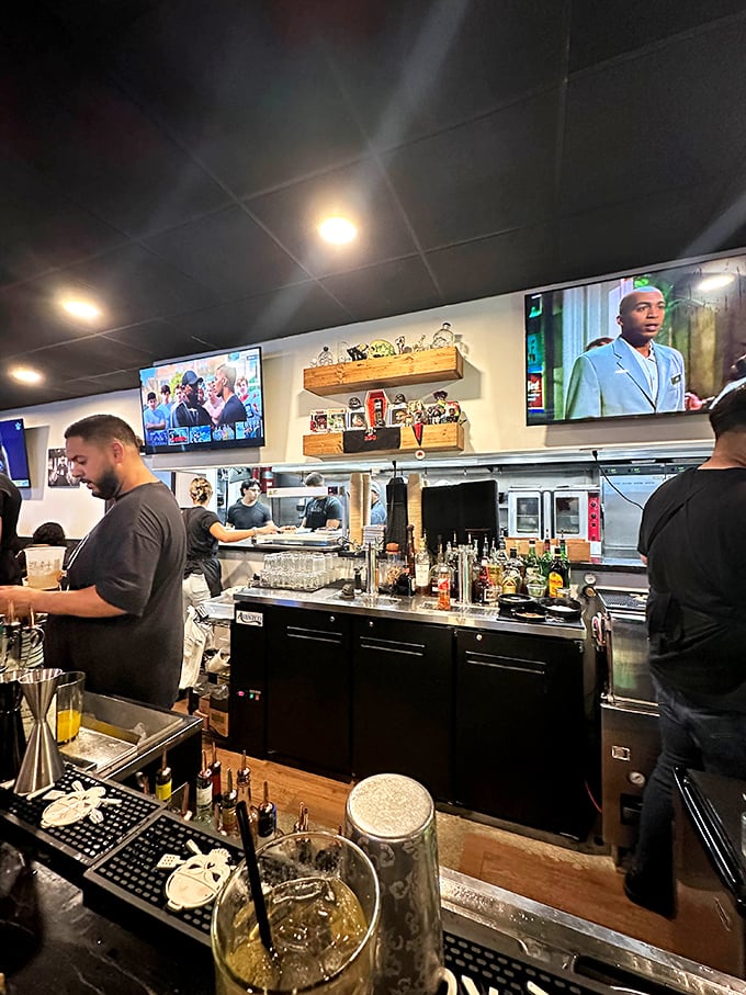 The open kitchen concept lets you witness the barbecue artistry happening behind the scenes with every order.