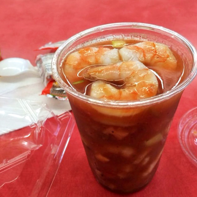 Plump shrimp swimming in a tangy marinade &ndash; proof that good things come in transparent plastic cups when you're at Basa Seafood Express.