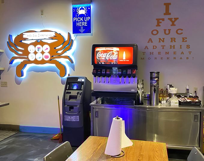 If you can read this, add more krab! The playful wall art perfectly captures the restaurant's personality&mdash;serious about seafood, not about itself.