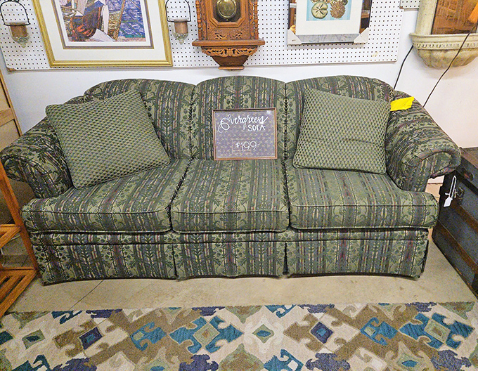 The pattern on this sofa screams "I was stylish once and will be again!" Retro charm at a fraction of what you'd pay for a reproduction.