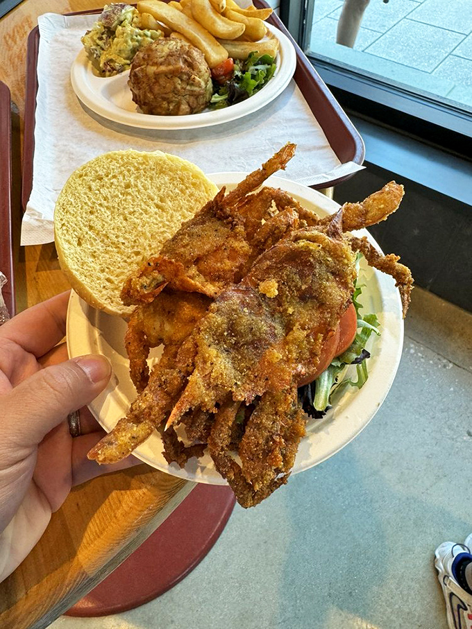The soft shell crab sandwich&mdash;legs akimbo, proudly hanging over the bread. It's the sandwich that stares back at you, daring you to take that first delicious bite.